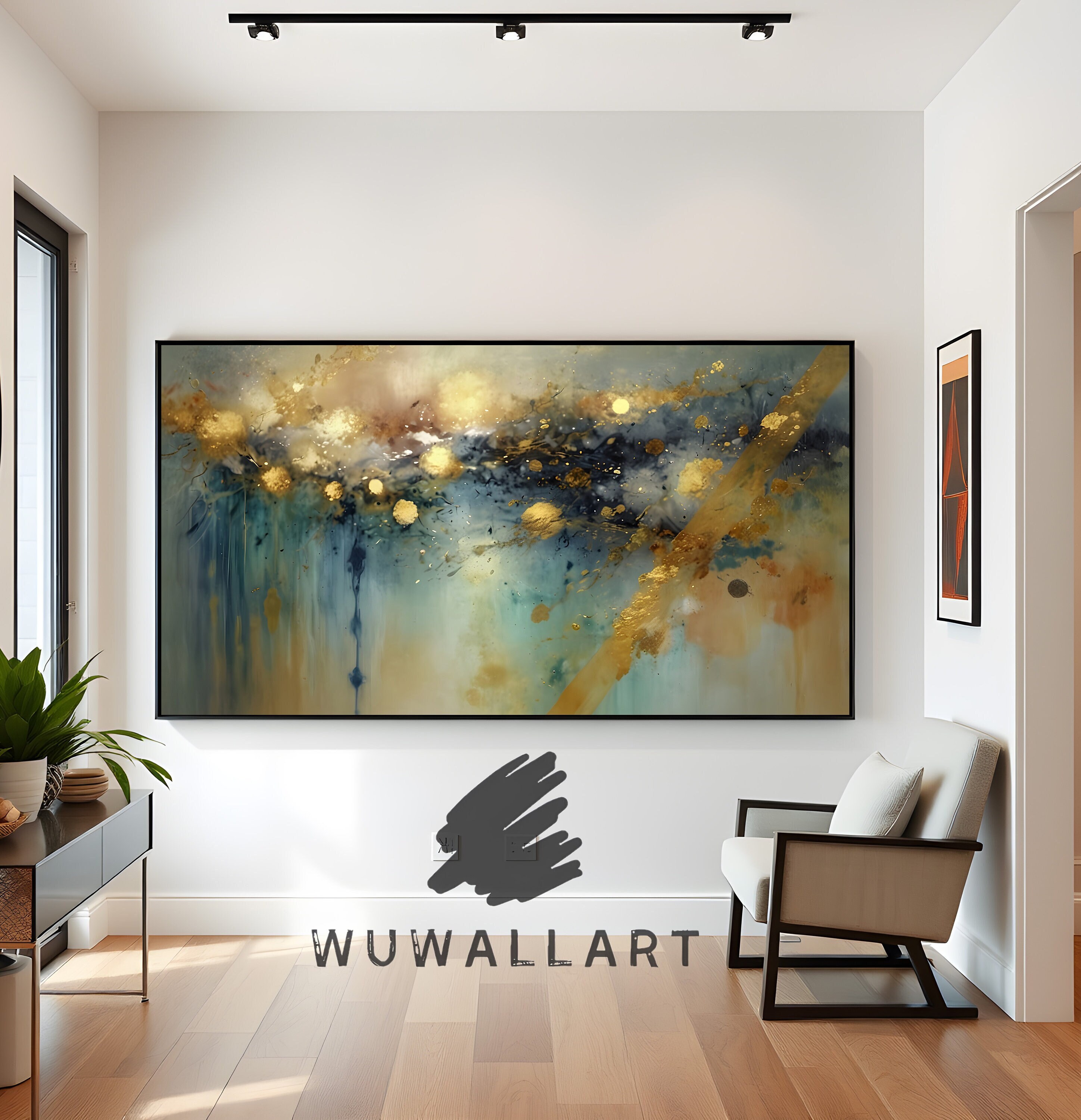 Abstract Gold and Blue Wall Art, Digital Download, Modern Art Print ...