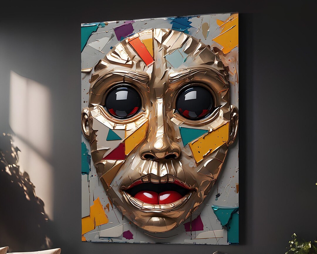 Abstract Gold African Mask Art Print: Modern Wall Decor (digital ...