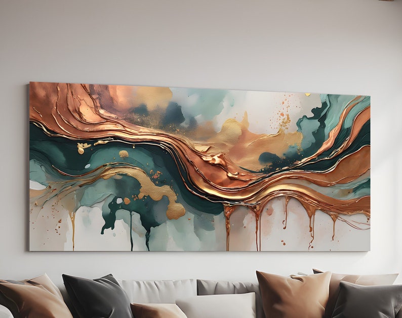 Extra Large Gold Abstract Art Print: Modern Copper Swirls (digital ...