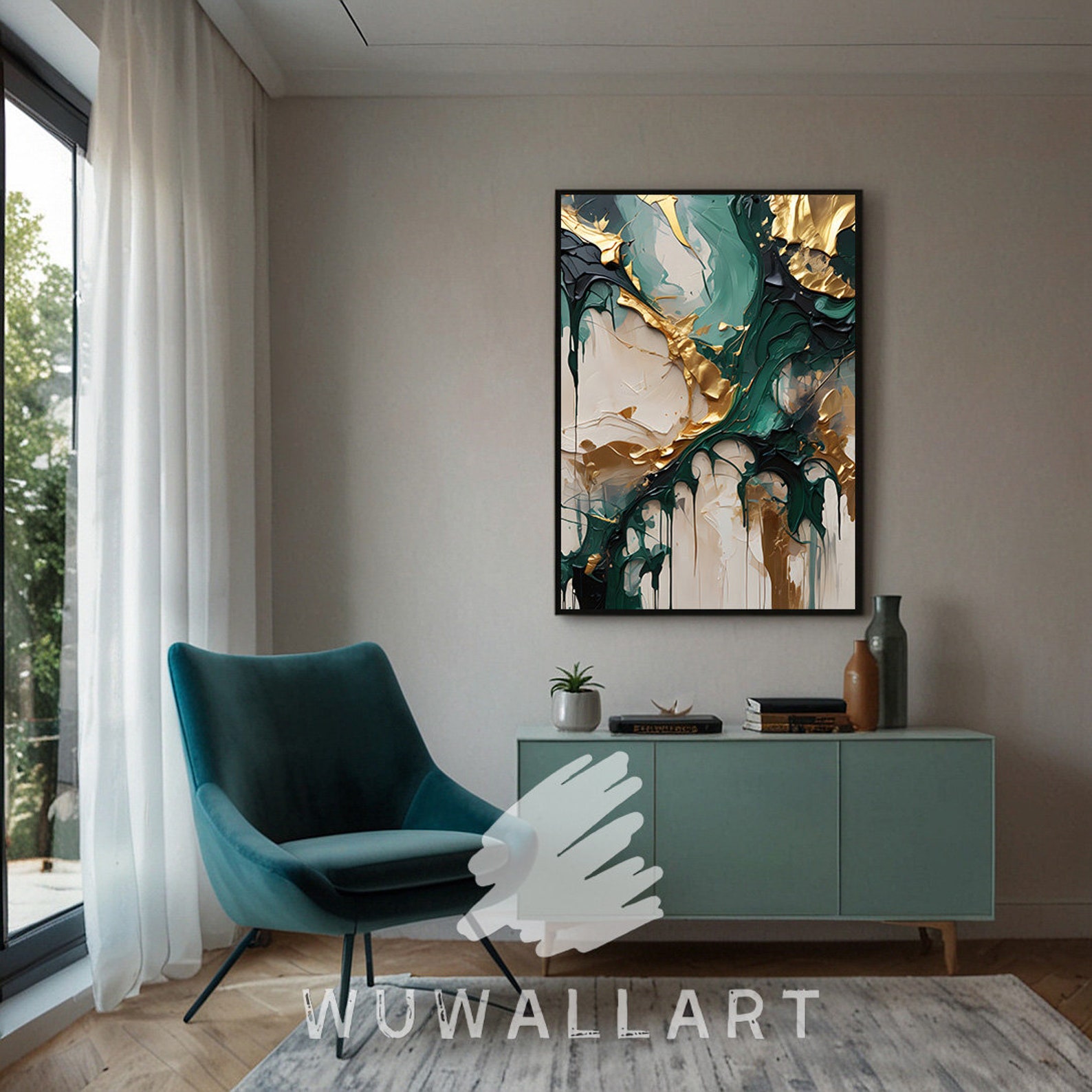 Emerald and Gold Abstract Art Print, Luxurious Digital Download for ...