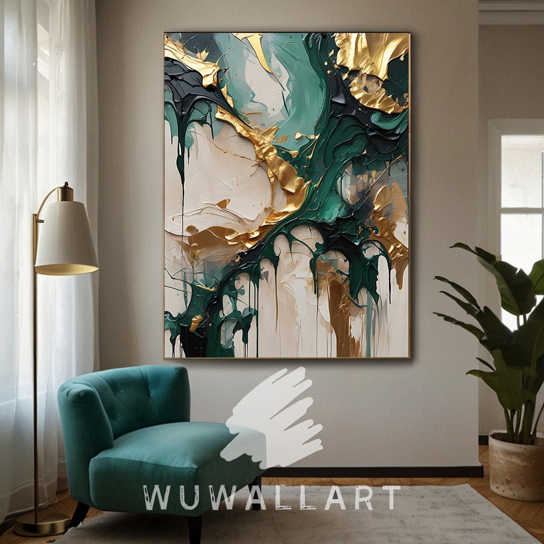 Emerald and Gold Abstract Art Print, Luxurious Digital Download for ...