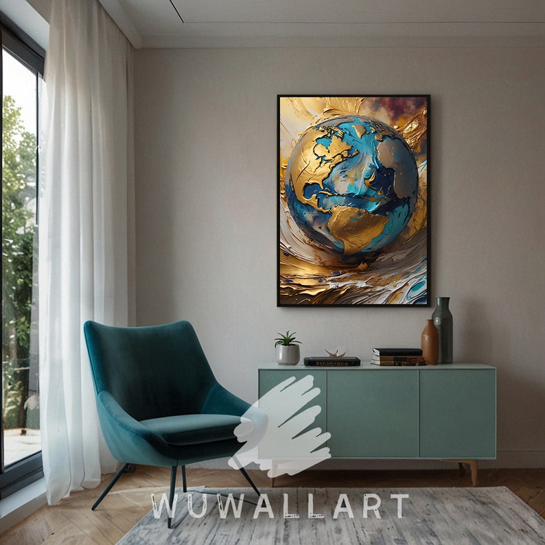 Gold and Teal Earth Art - Abstract World Map Digital Download, Global ...