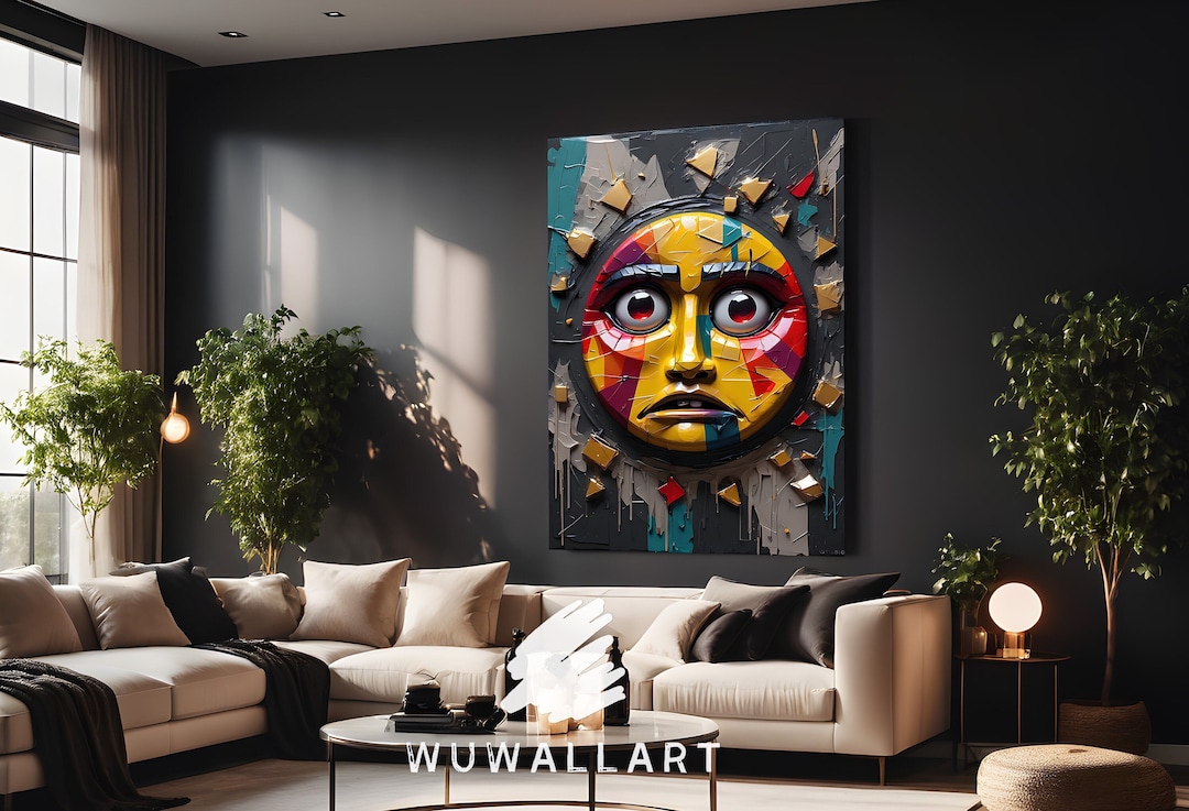 Handcrafted Abstract African Mask Depiction in Acrylic for Modern Home ...