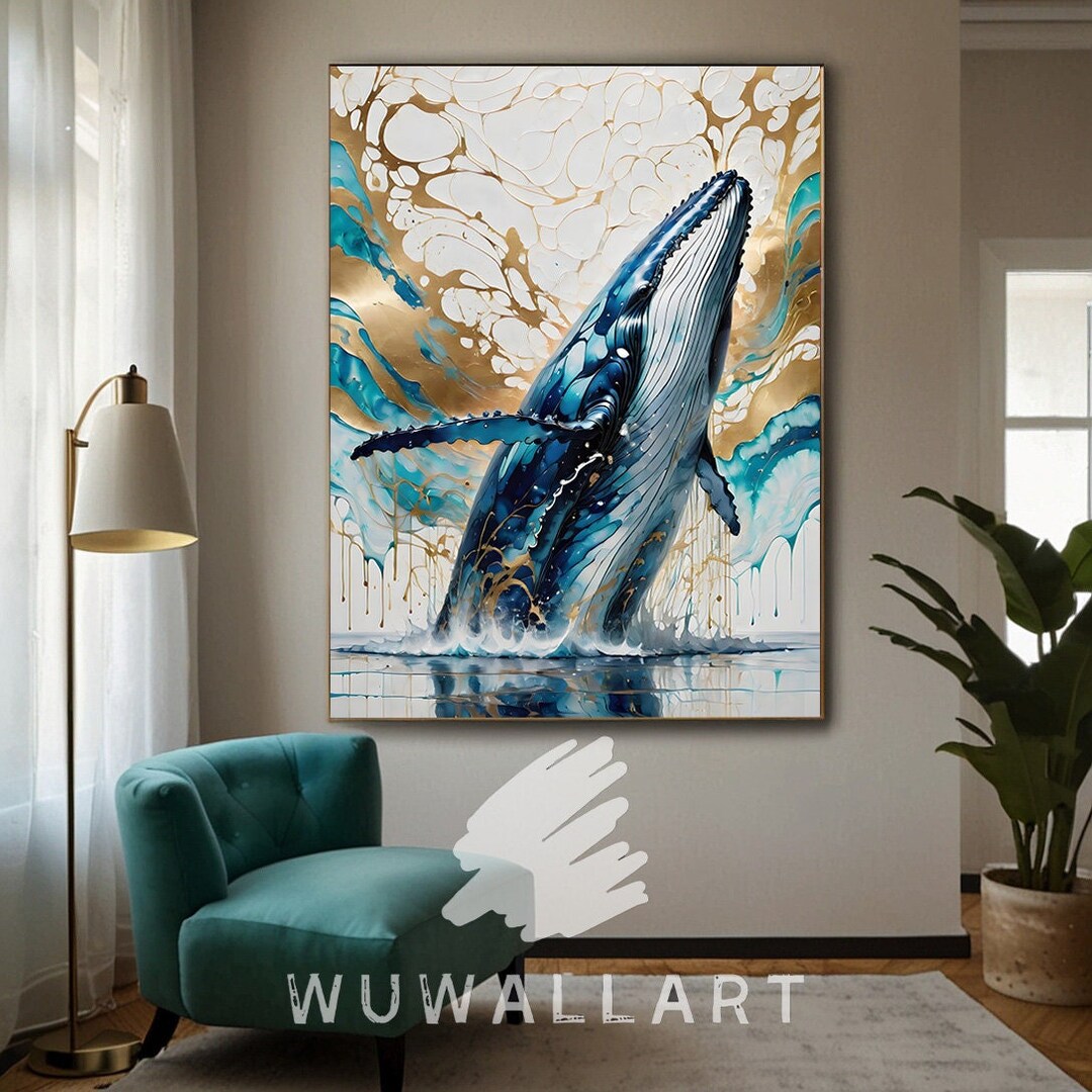 Majestic Whale Abstract Art: Gold Accents, Marine Life Decor (digital ...
