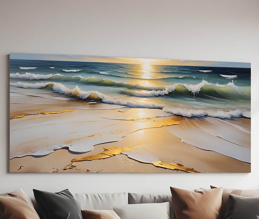 Abstract Sunset Beach Waves Art Print: Coastal Home Decor (digital ...