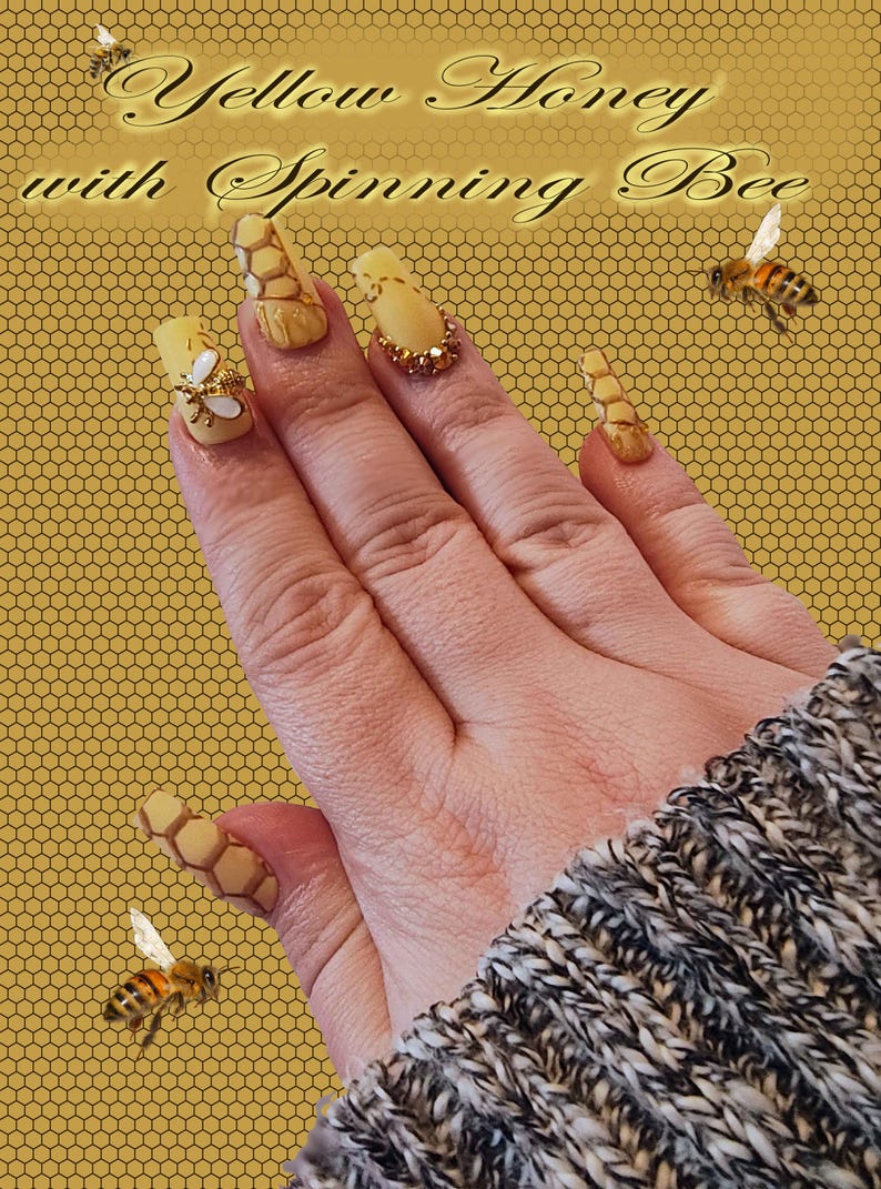 Yellow Honey Nails With Spinning Bee - Etsy