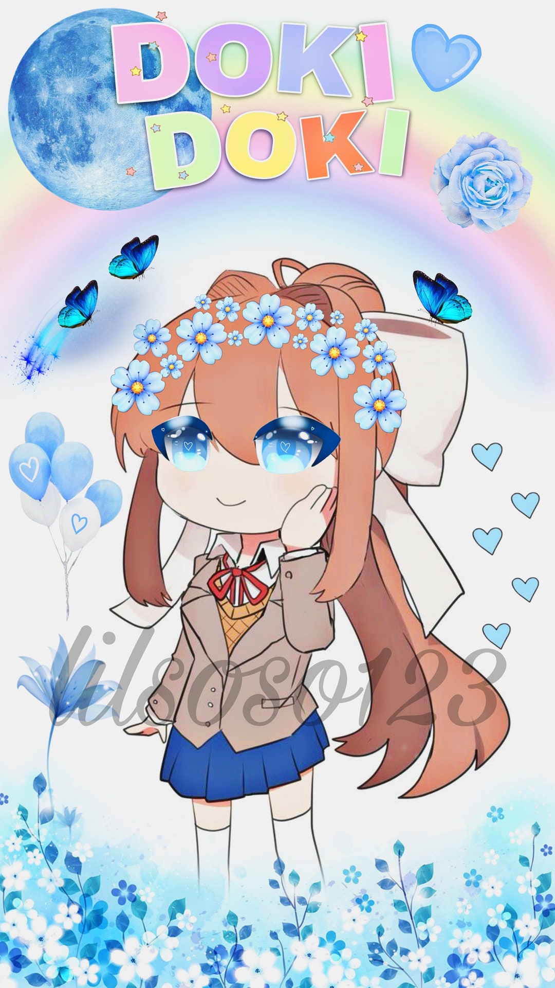 DDLC Monika iPhone Wallpaper Doki Doki Literature Club Blue Oasis - Etsy