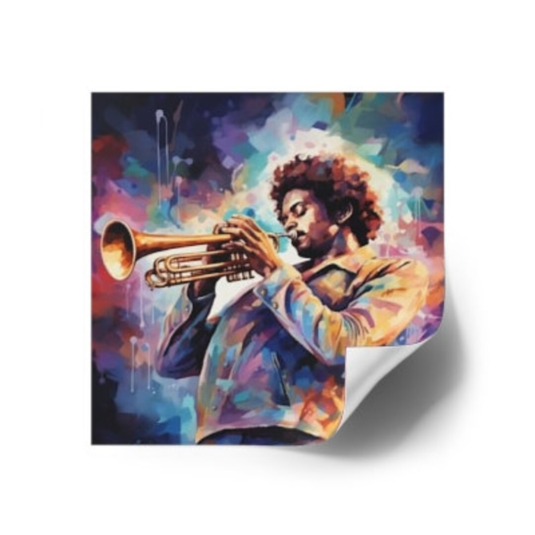 Watercolor Trumpet Square Vinyl Sticker, Band Stickers, Music ...