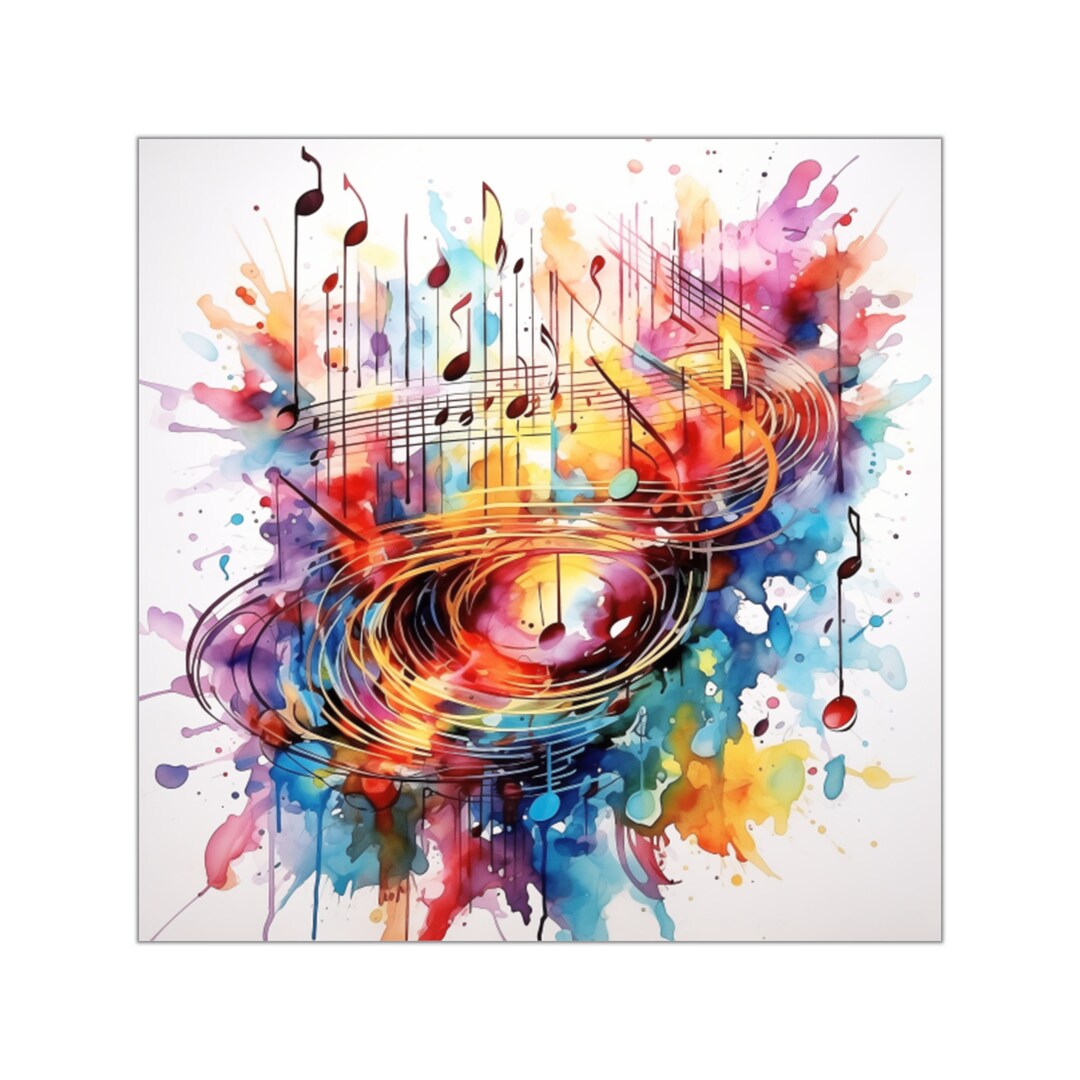 Watercolor Musical Notes Square Vinyl Sticker, Band Stickers, Music ...