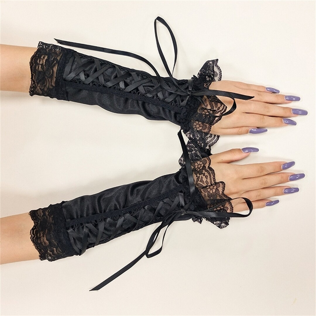 Lace Gloves With Long Knitted Sleeves Gloves Formal Dinner - Etsy