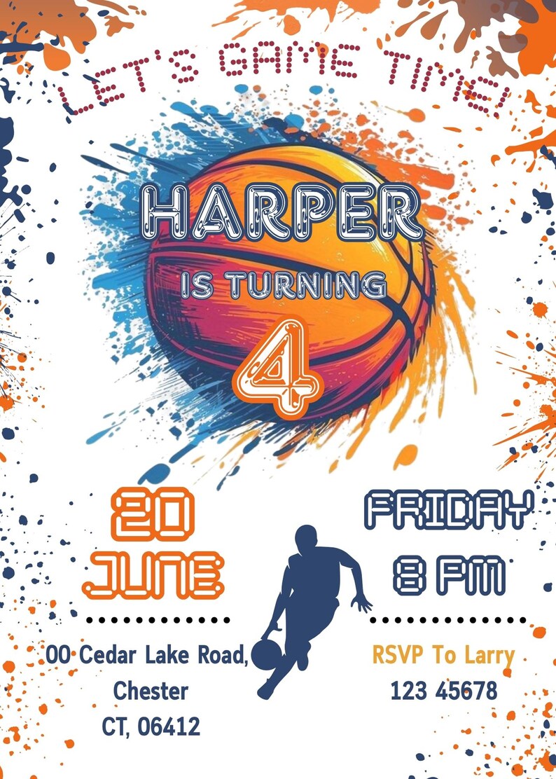 Editable Basketball Style Birthday Invitation, Basketball Lover Invite ...
