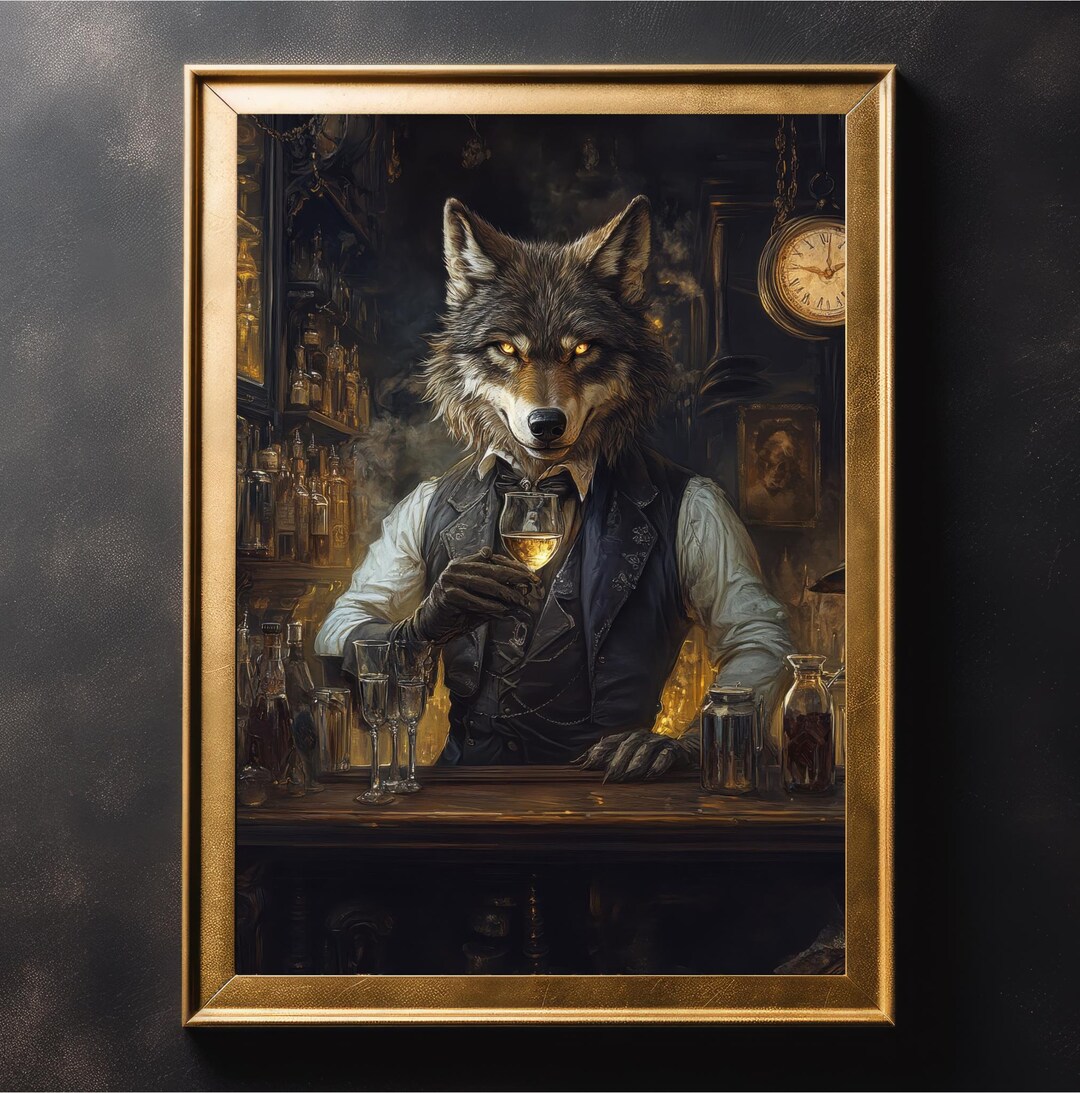 Victorian Wolf Bartender Vintage Wall Art Print - Wolf Home Decor ...