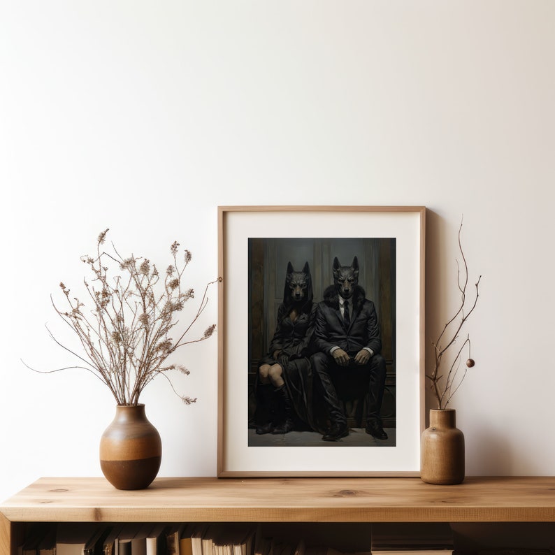 Gothic Wolf Couple Vintage Wall Art Print - Home Decor, Vintage Poster ...