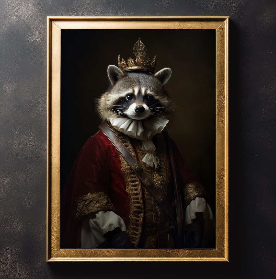 Royal Raccoon King Vintage Wall Art Print - Home Decor, Vintage Poster ...