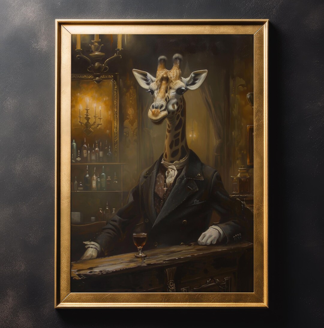 Victorian Giraffe in Bar Vintage Wall Art Print - Gothic Animal ...