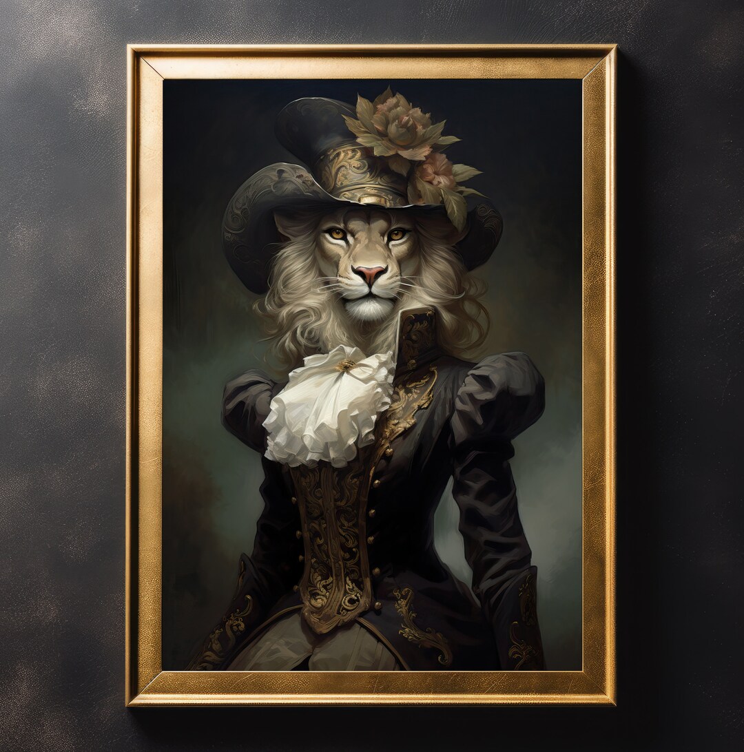 Victorian Female Lion in Dress Vintage Wall Art Print - Home Decor ...