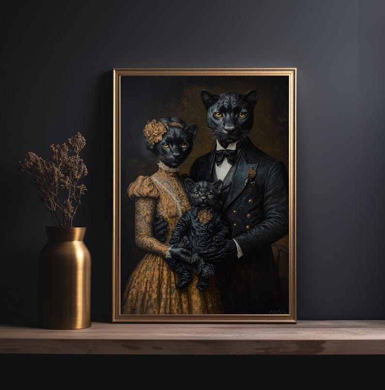Victorian Black Panther Family Portrait Vintage Wall Art Print - Home ...