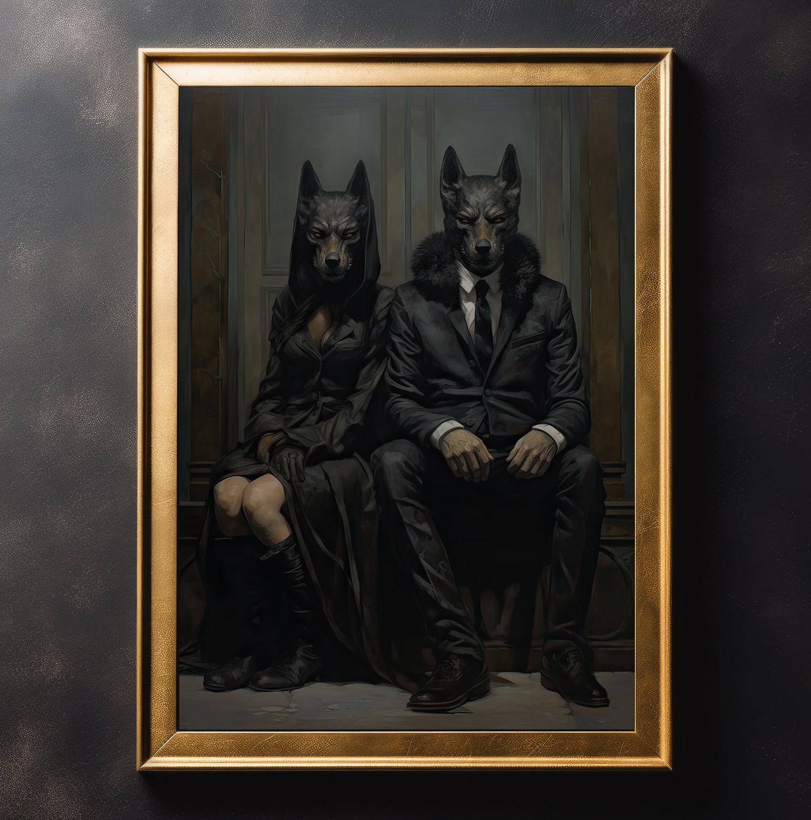 Gothic Wolf Couple Vintage Wall Art Print - Home Decor, Vintage Poster ...