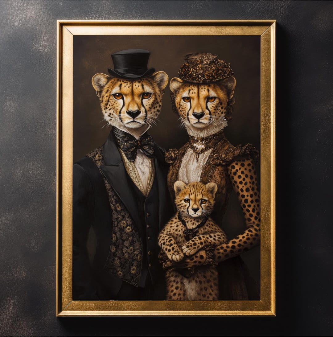 Victorian Cheetah Family Portrait Vintage Wall Art Print Home Decor ...