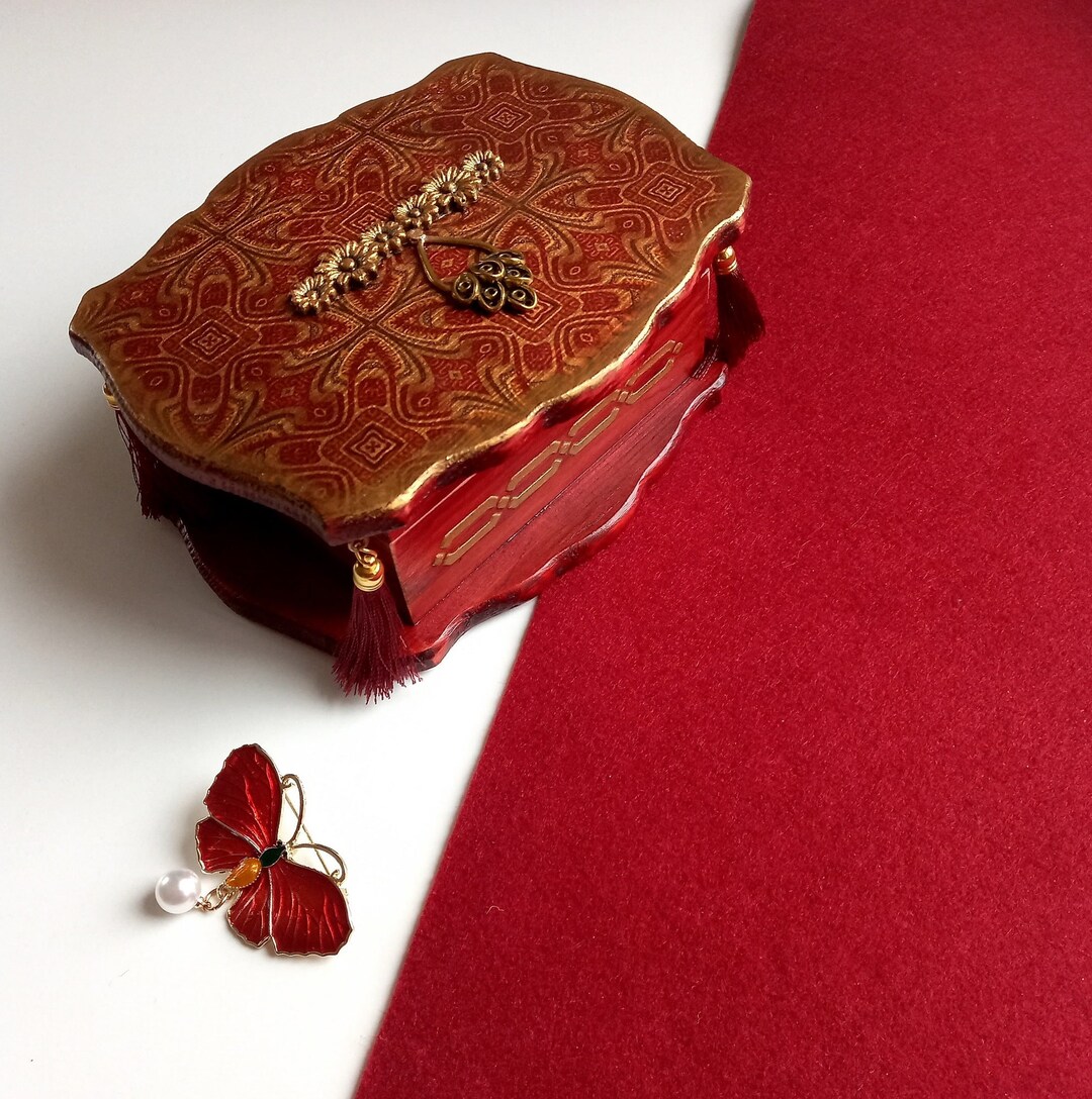 Arabic Style Small Burgundy Box Unique Bohemian Decor, 1st Anniversary ...