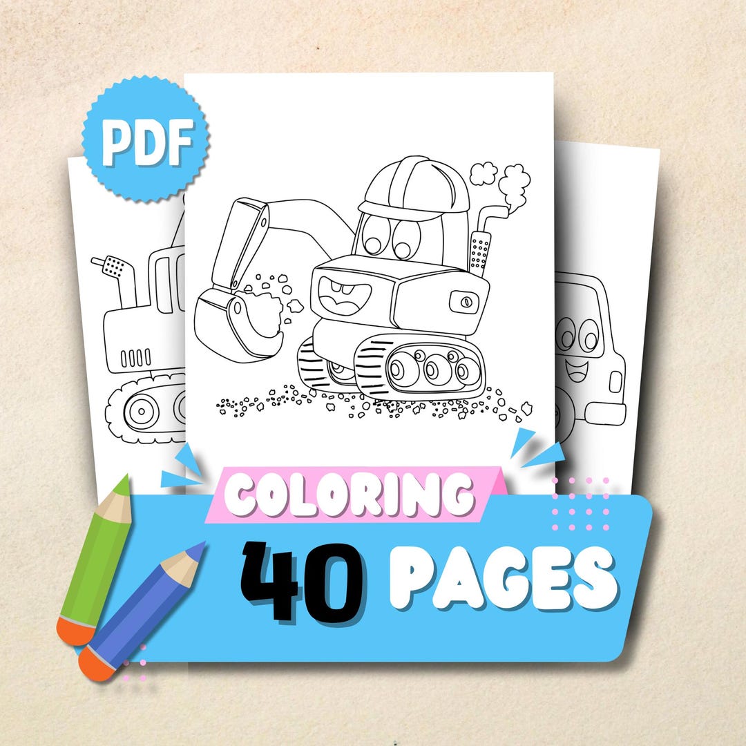 Construction Vehicles Coloring Page for Children | 40 Coloring Pages to ...
