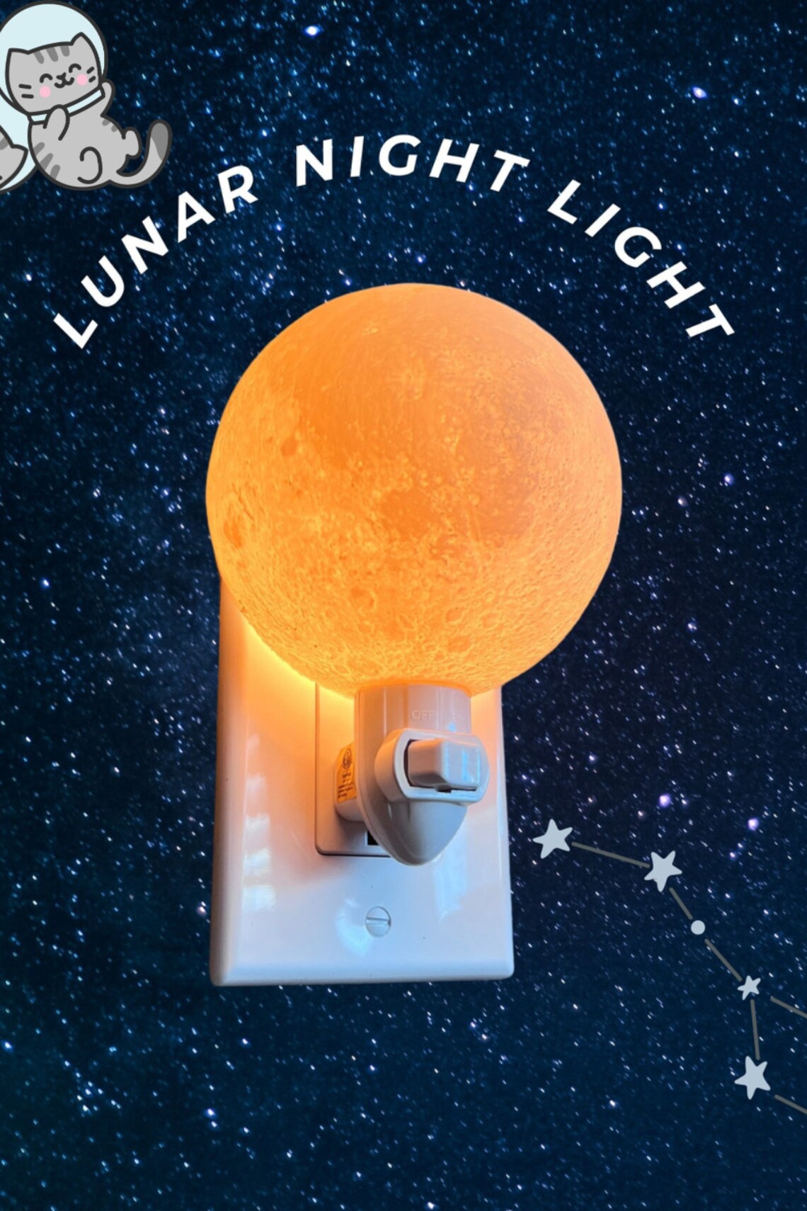 Moon Lithophane Night Light 3D Printed, Wall Plug-in, Ideal for Boy's ...