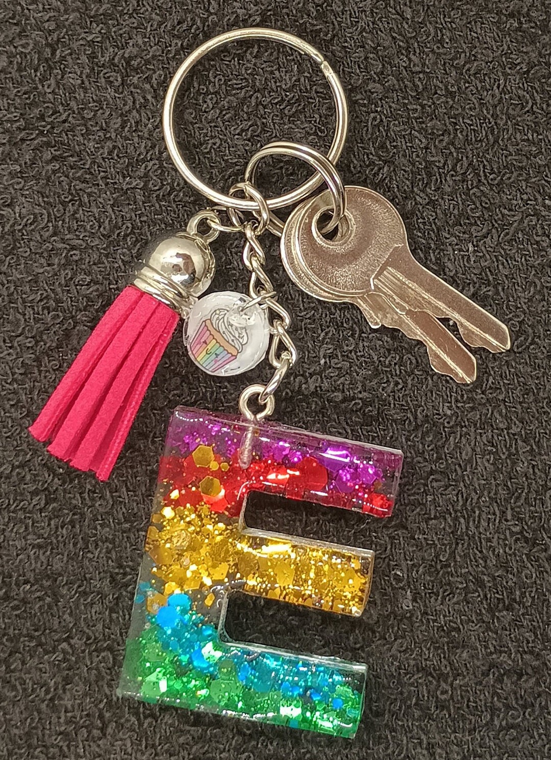 Rainbow Glitter Letter E Keychain - Etsy