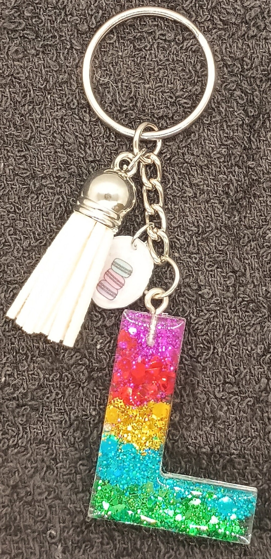Rainbow Glitter Letter L Keychain - Etsy