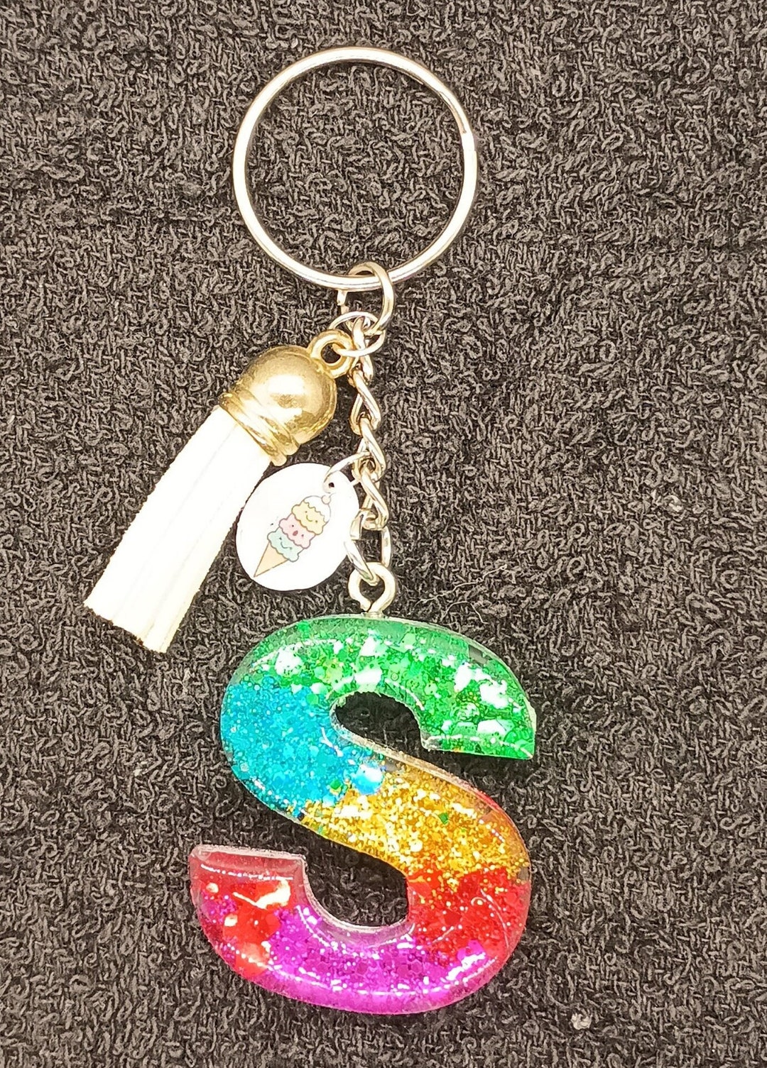 Rainbow Glitter Letter S Keychain - Etsy
