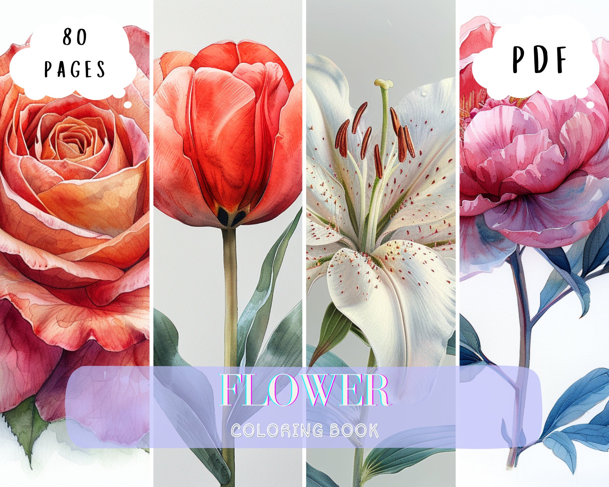 Flowers Colouring Book 80 Pages Colouring Pages for Children and Adults ...