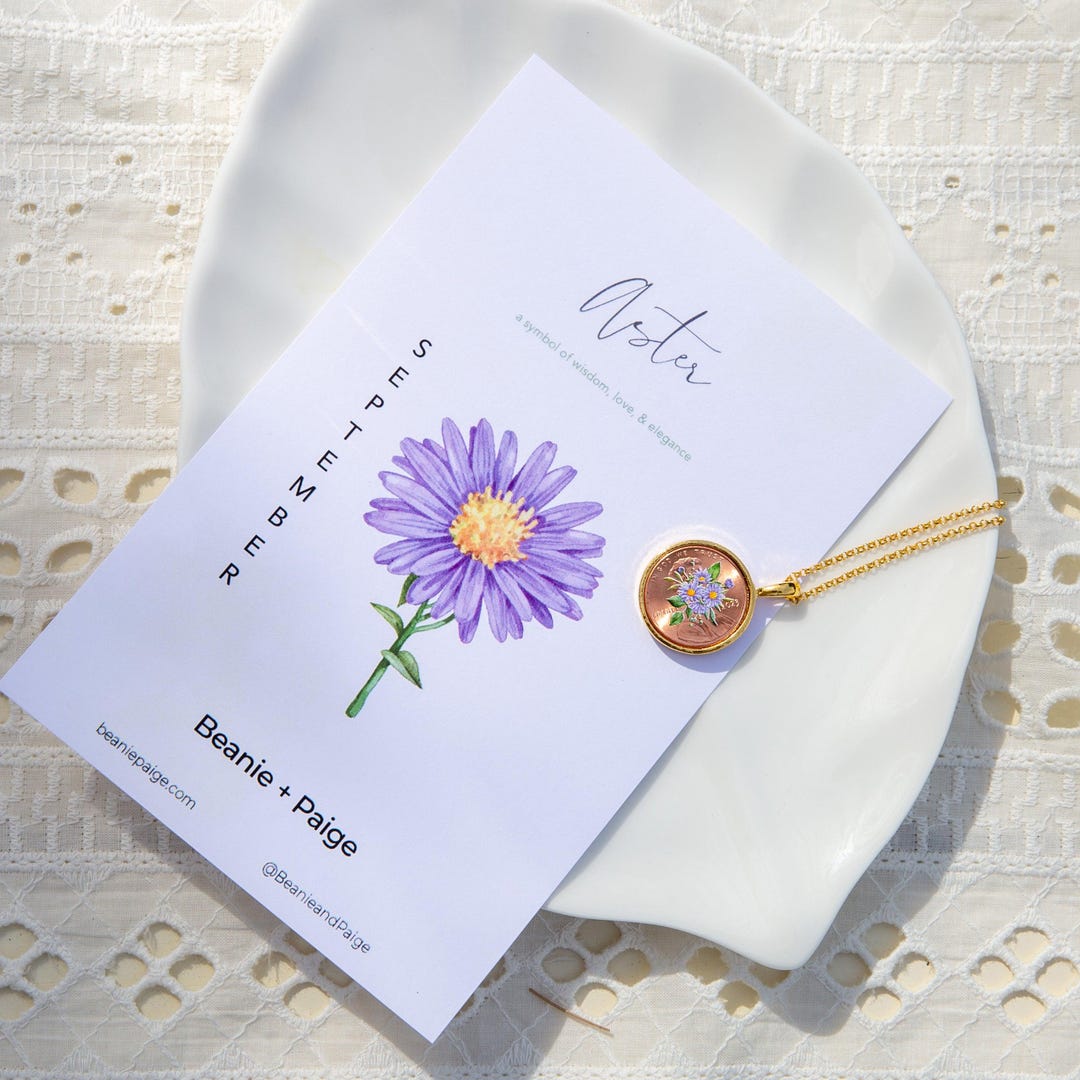 September Aster Flower Locket With Photo - Etsy