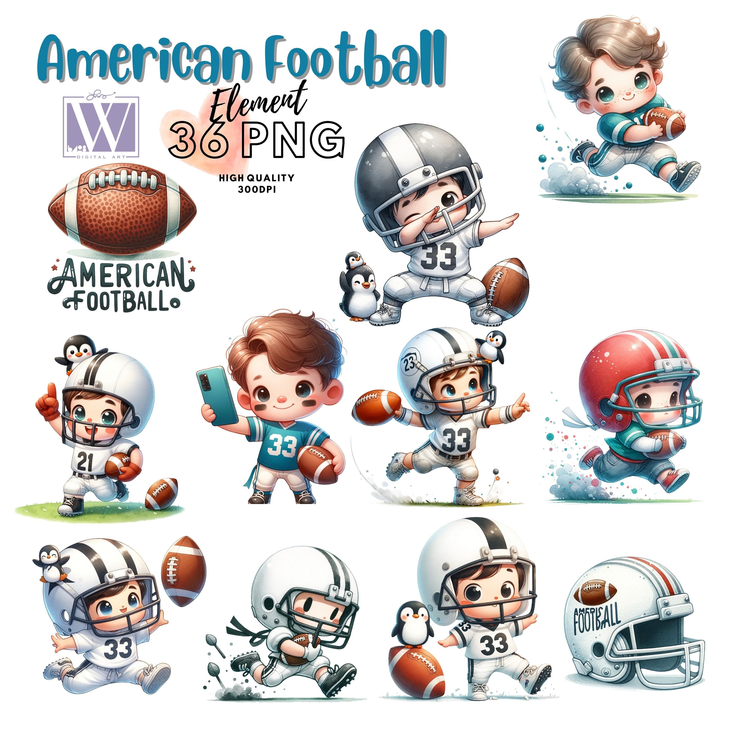 Cute American Football Watercolor Clipart Set, Cute Sports ...