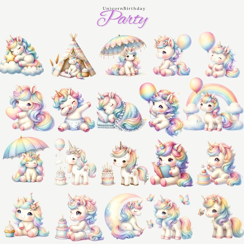 Cute Unicorn Rainbow Birthday Clipart, Unicorn Png, Magic Unicorn ...