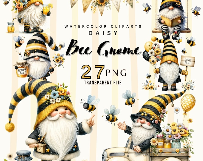 Watercolor Honey Bee Gnomes Clipart, Bee Gnome PNG, Cute Gnome ...