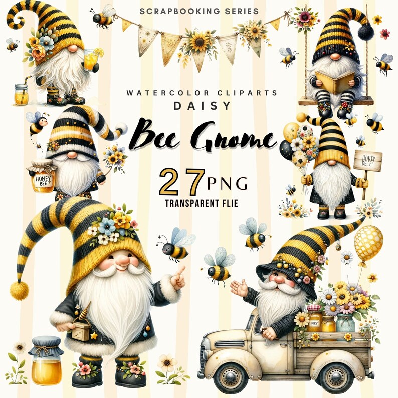 Cute Bee Gnome Daisy Clipart,bumble Bee Png, Honey Gnome, Sublimation ...