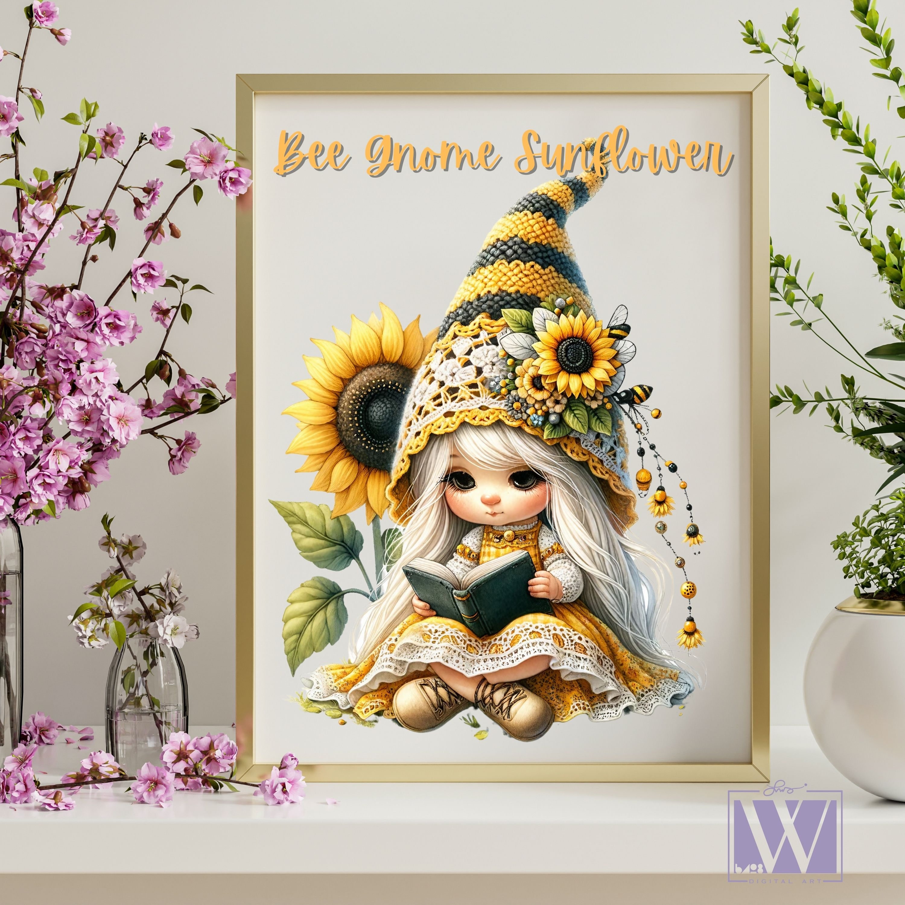 Bee Gnome Sunflower Clipart Bundle, Chibi Gnome Clipart, Spring Gnome ...