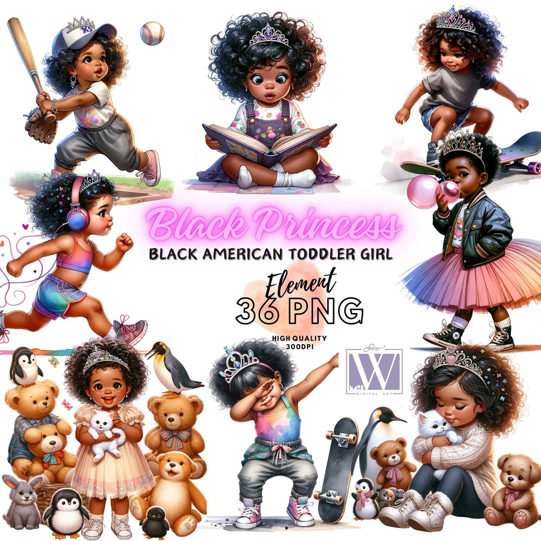 Black Princess Clipart: African American Girl, Watercolor PNG ...