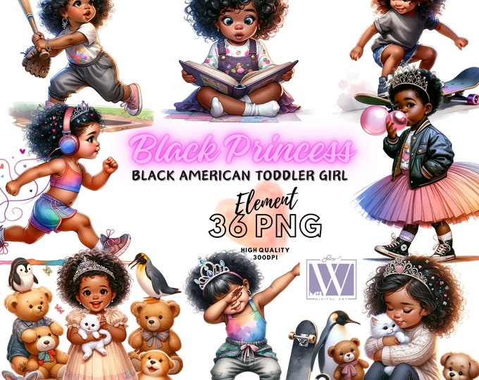 Black Princess Clipart: African American Girl, Watercolor PNG ...