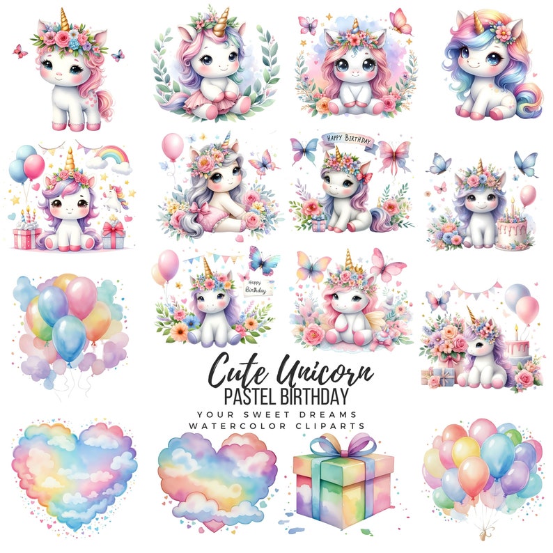 Cute Unicorn Clipart, Rainbow Birthday, Unicorn Png, Magic Unicorn ...