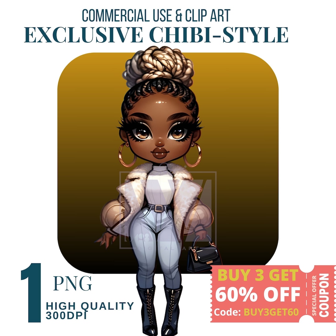 Exclusive African American Chibi Woman Transparent PNG Files With ...