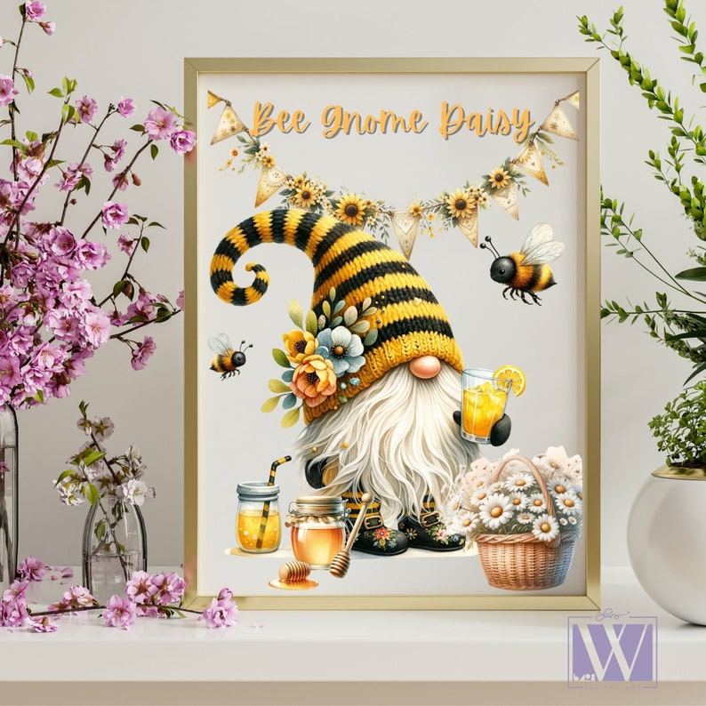 Cute Bee Gnome Daisy Clipart,bumble Bee Png, Honey Gnome, Sublimation ...