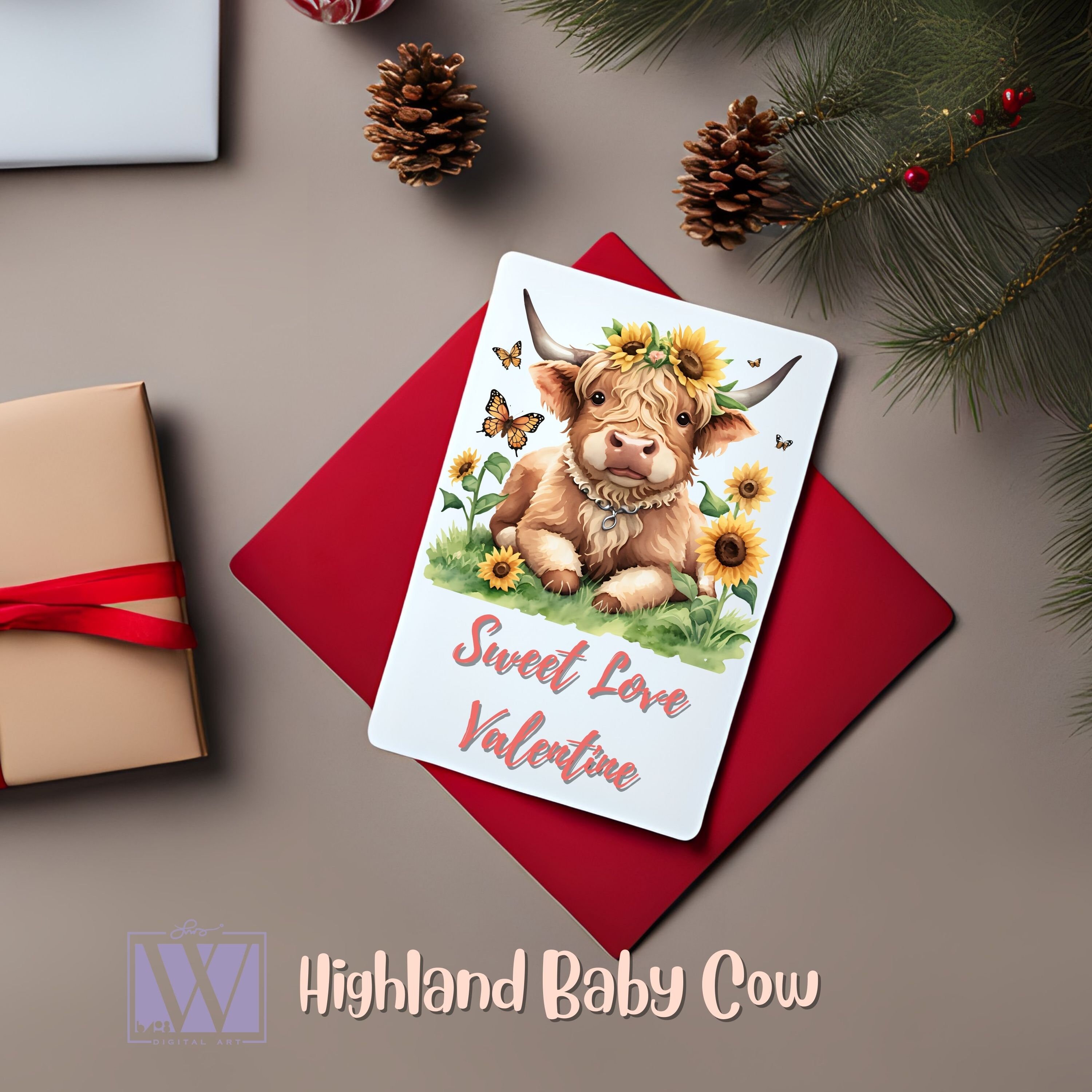 Highland Baby Cow Watercolor Clipart, Cow PNG Bundle, Highland Cow ...