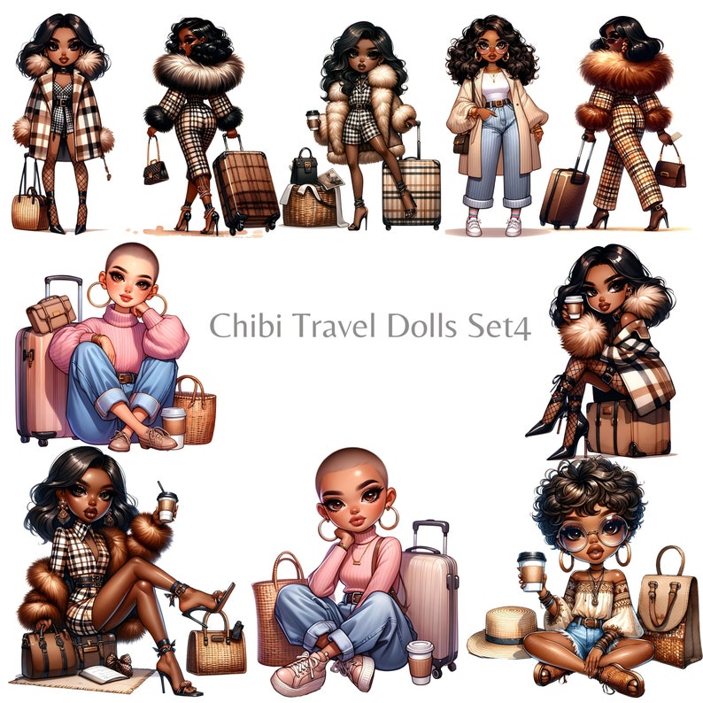 Chibi Travel Dolls Art: Fashion Girl PNG Clipart Bundle - Etsy