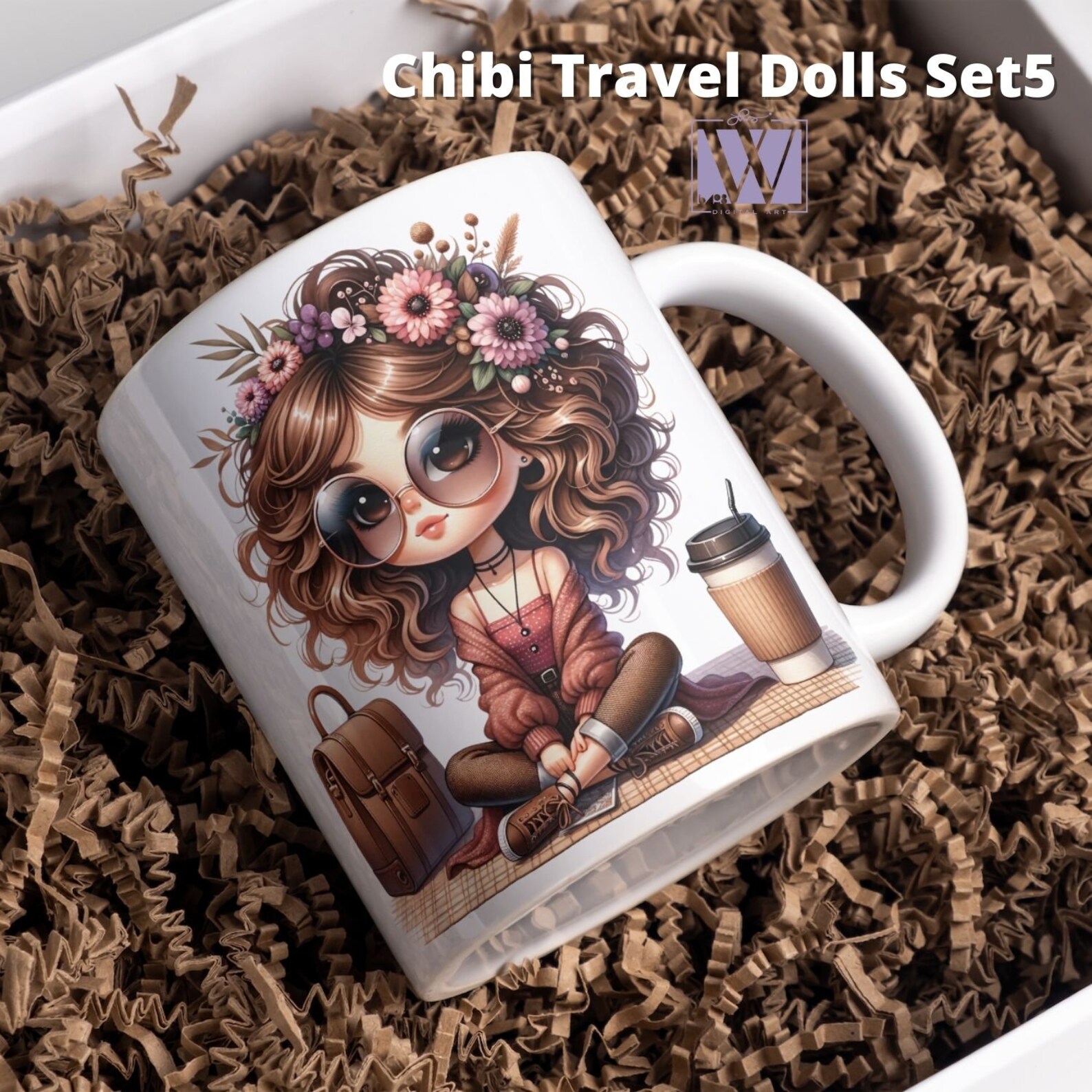 Boho Travel Girl Clipart: Chibi American Dolls, Transparent PNG ...