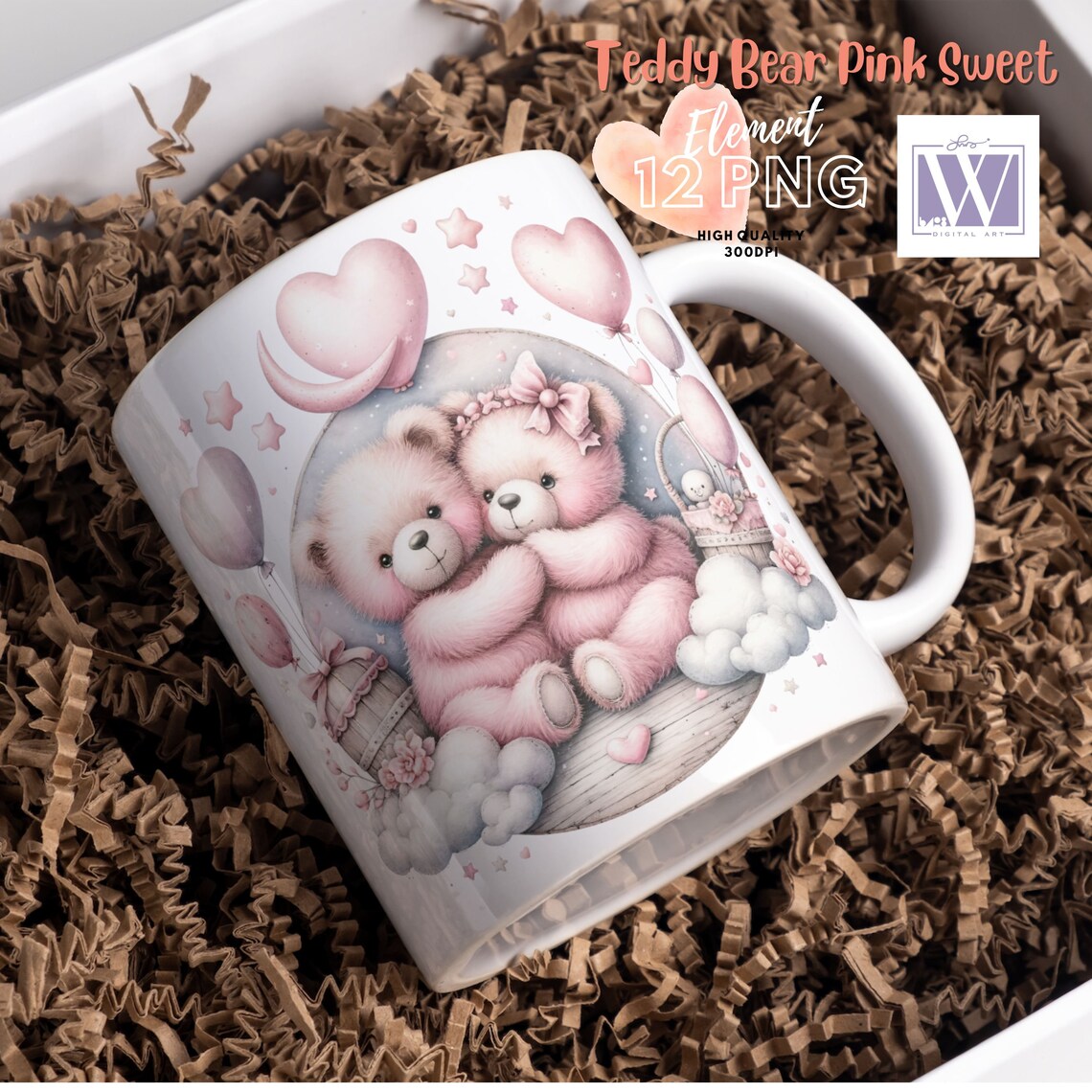 Cute Teddy Bear Pink Valentine Clip Art, Teddy Couple Digital Art ...