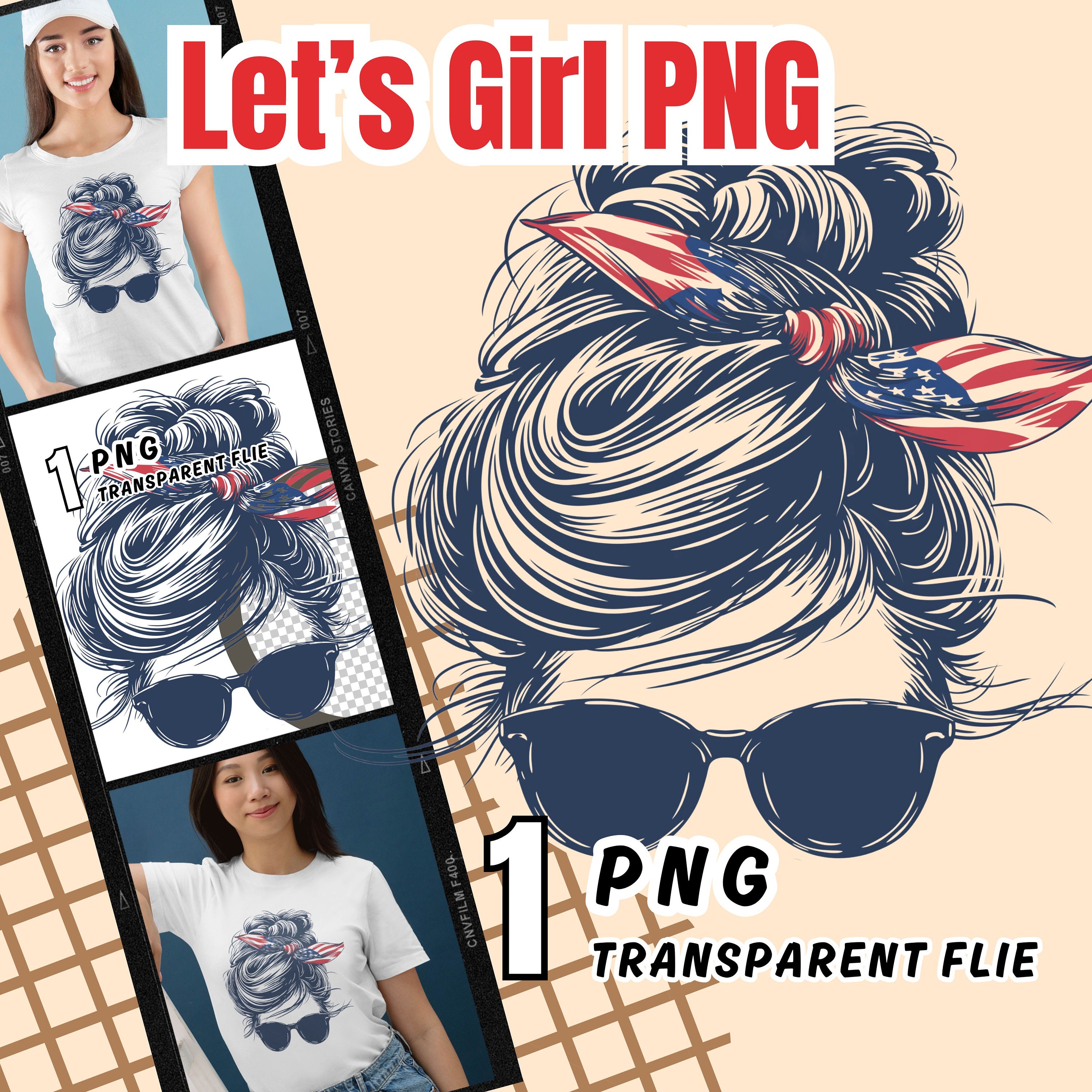Lets Girl Illustration Clipart messy Bun Png, Momlife Png 4th July ...