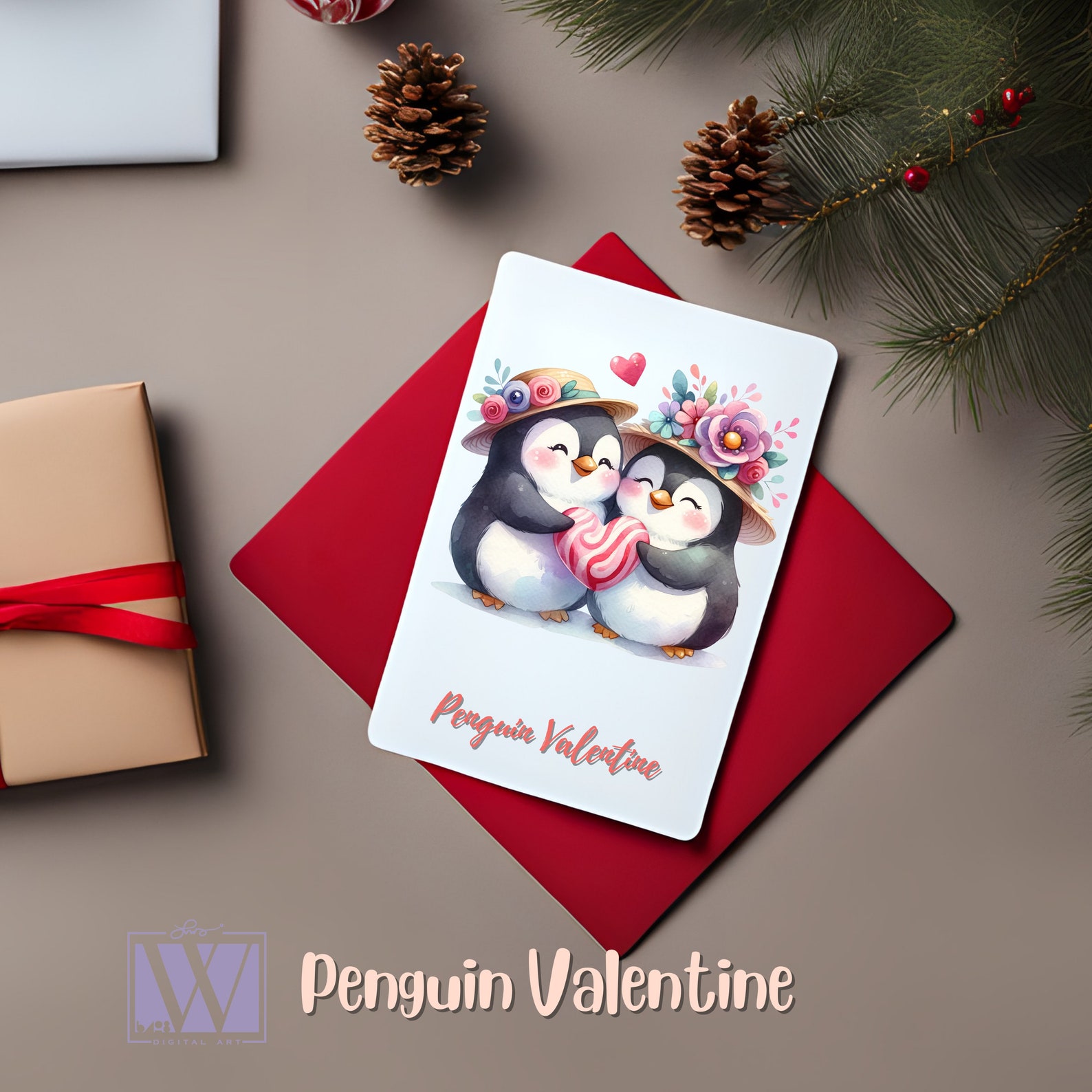 Cute Penguin Sweet Love, Penguins Watercolor Clipart, Romantic Animal ...