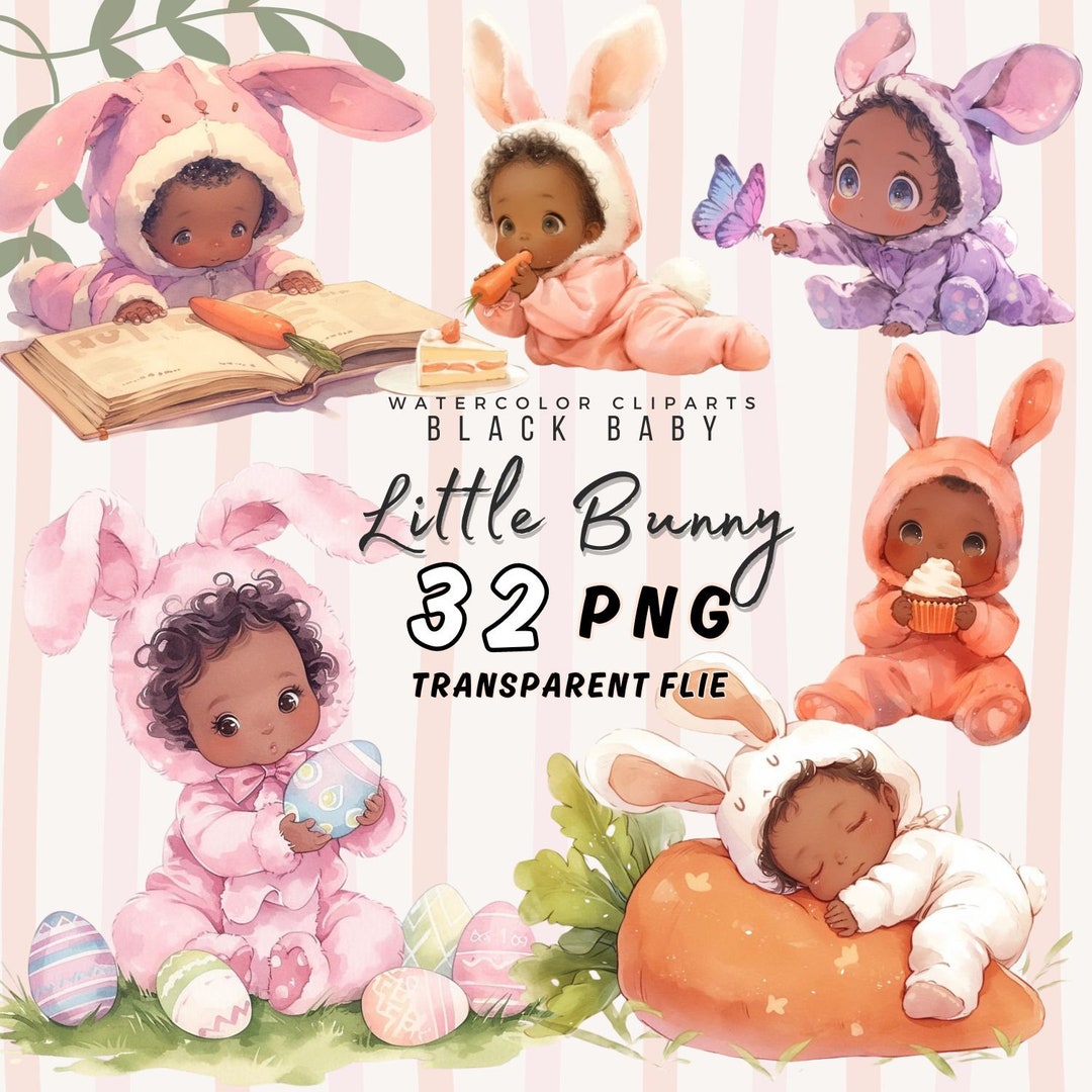 Cute Little Bunny Clipart Bundle, Chibi Baby Bunny Clipart, Spring Png ...