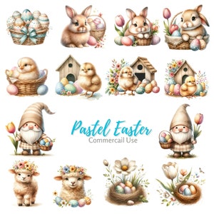 Pastel Easter Clipart, Digital Download, Easter Bunny Watercolor ...