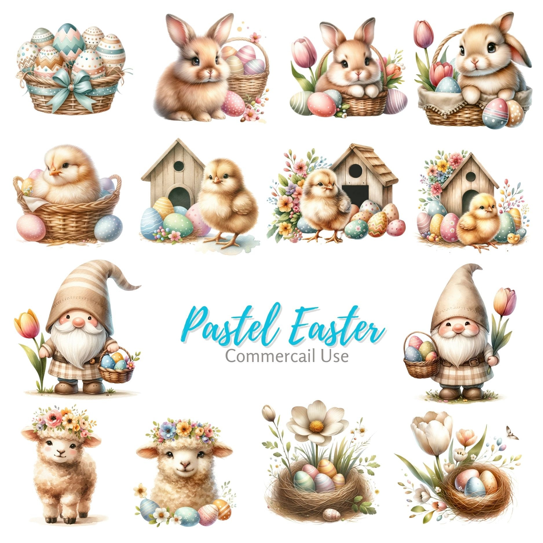 Pastel Easter Clipart, Digital Download, Easter Bunny Watercolor ...